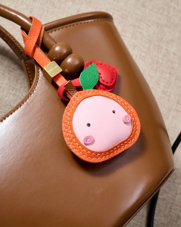 Orange Leather Bag Charm & Keychain – Handmade French Alran leather ...