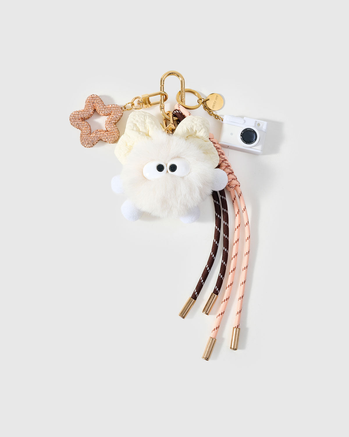 Cream Plush Bag Charm with Crystal Star & Mini Camera – Handmade Gift ...