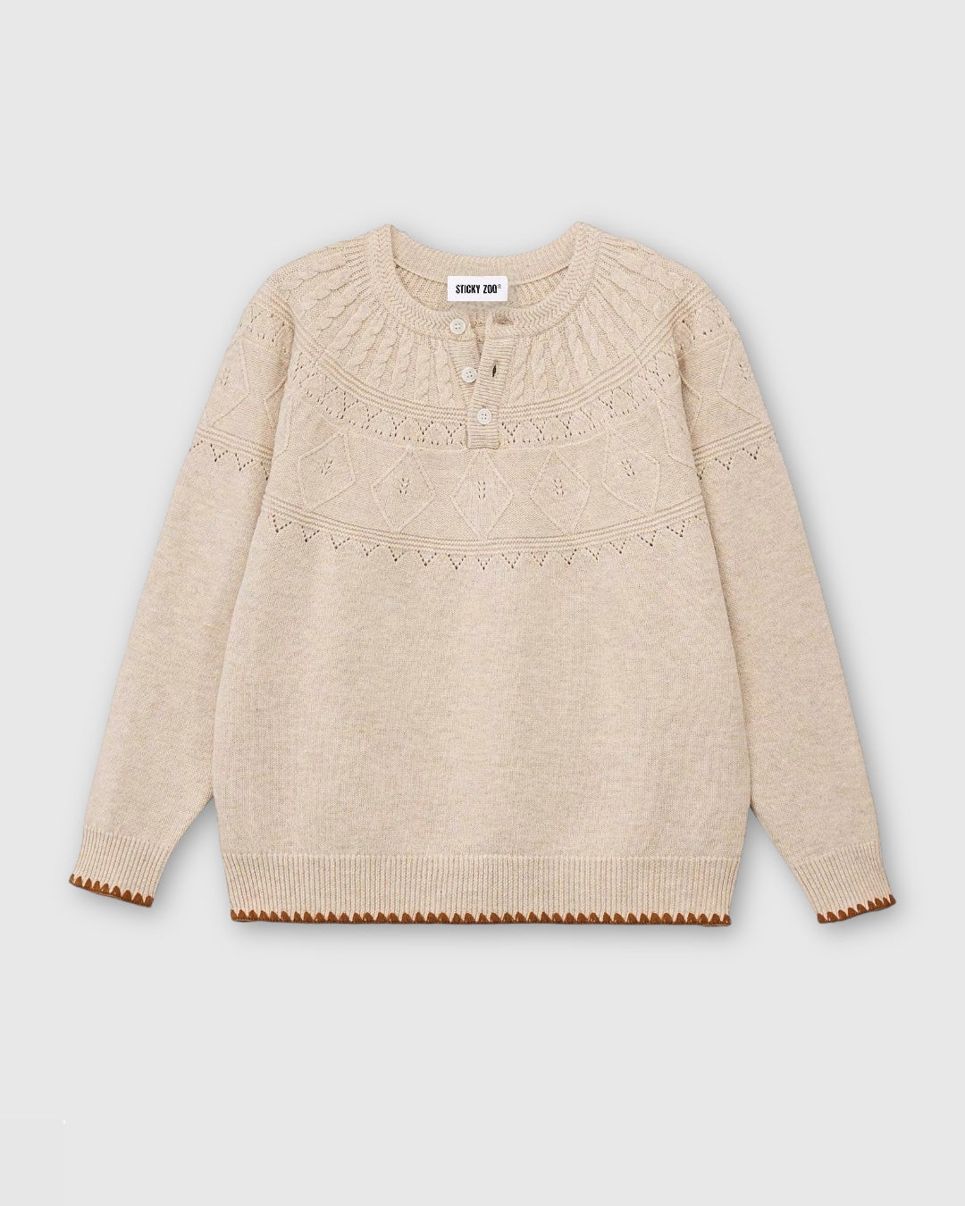 Sticky Zoo® – Wool Blend Pupa Sweater – Textured Knit & Classic Henley ...