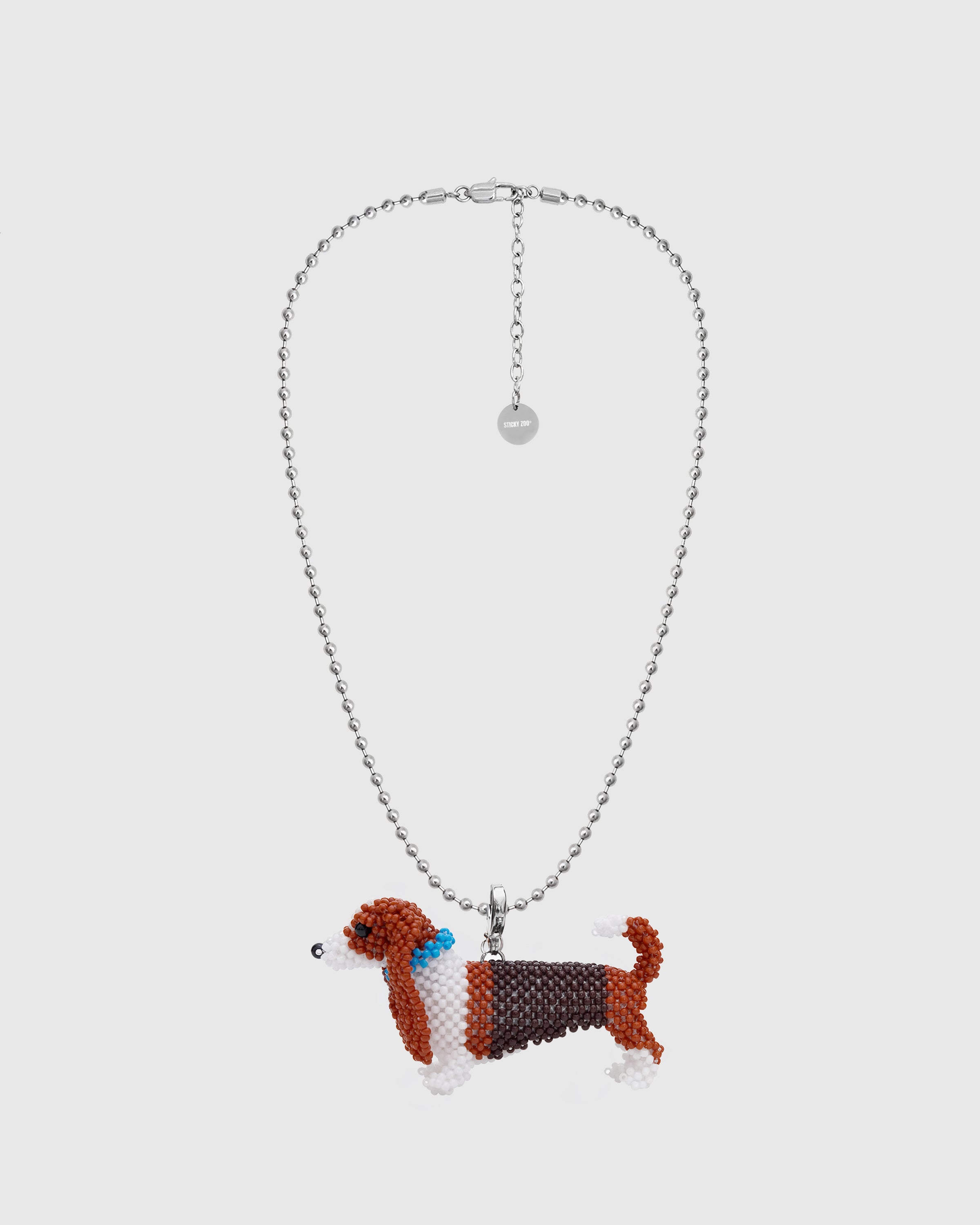 Tri-Color Dachshund Beaded Necklace – Stainless Steel Chain – STICKY ZOO®